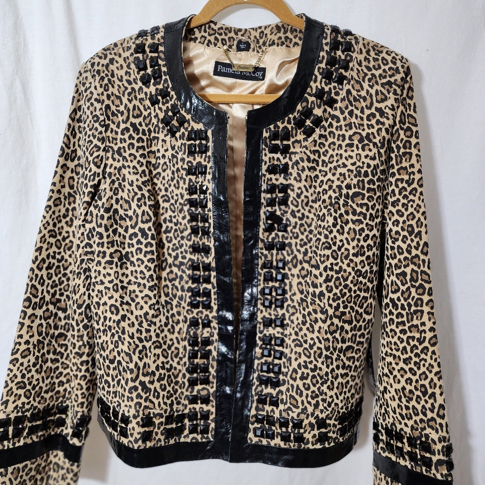 Nwot Pamela Mccoy Couture Animal Print Leather Jacket - Gem